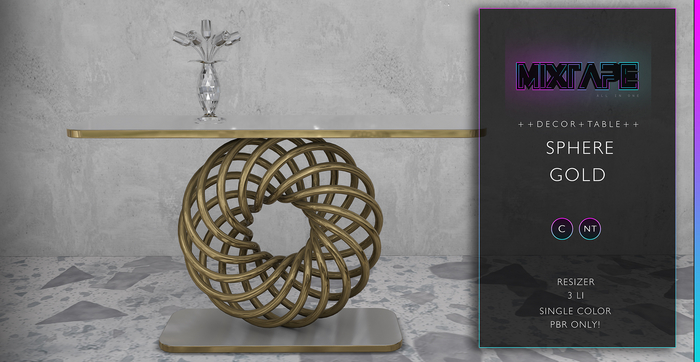 Second Life Marketplace - MIXTAPE Decor - sphere table - gold